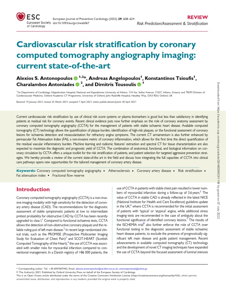 Cardiovascular Risk Stratification by Coronary Computed Tomography ...