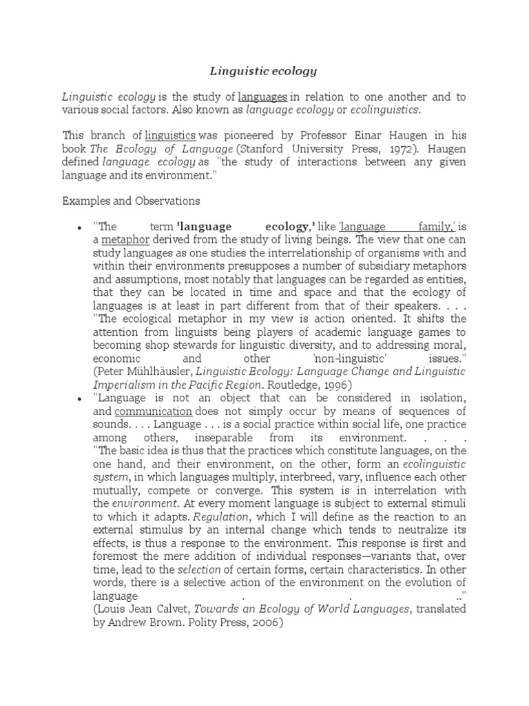 Linguistic Ecology | PDF | Linguistics | Ecology