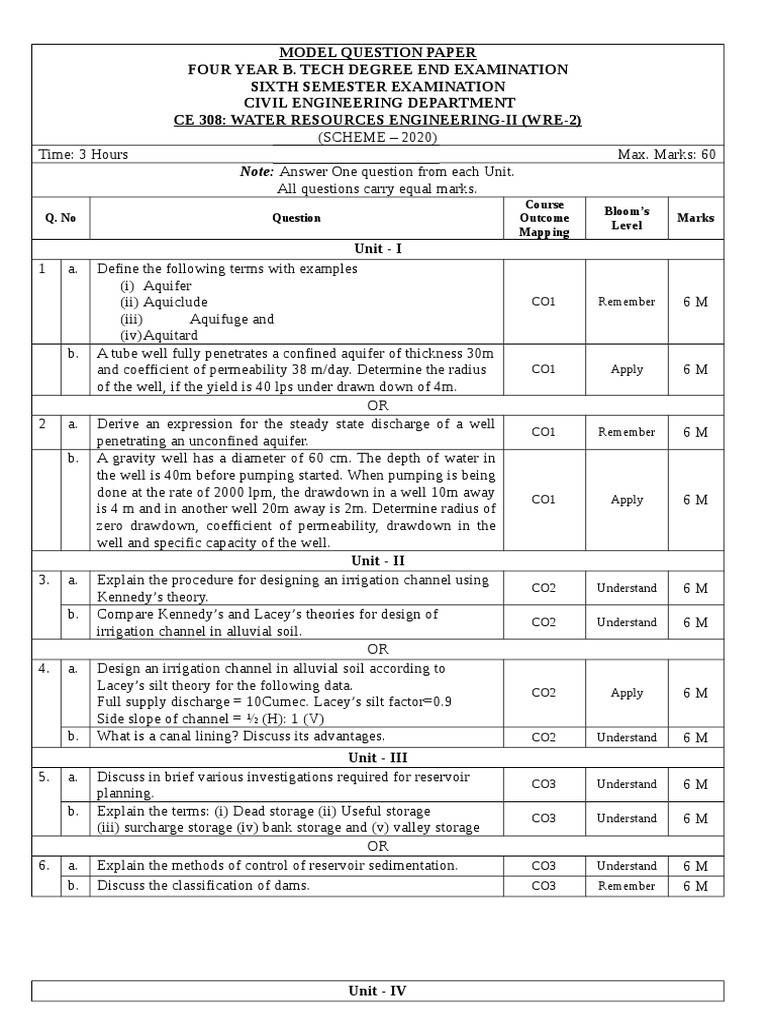 Merge - VI Sem Civil Extenal Model QP | PDF | Dam | Aquifer