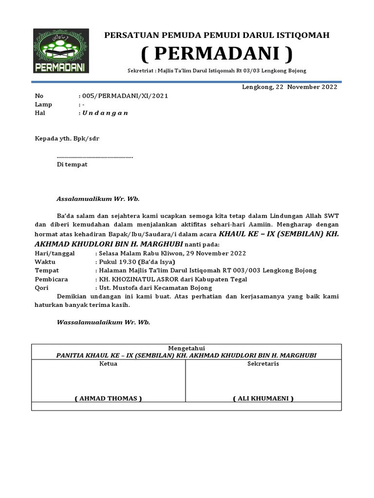 Undangan PERSATUAN PEMUDA PEMUDI DARUL ISTIQOMAH | PDF