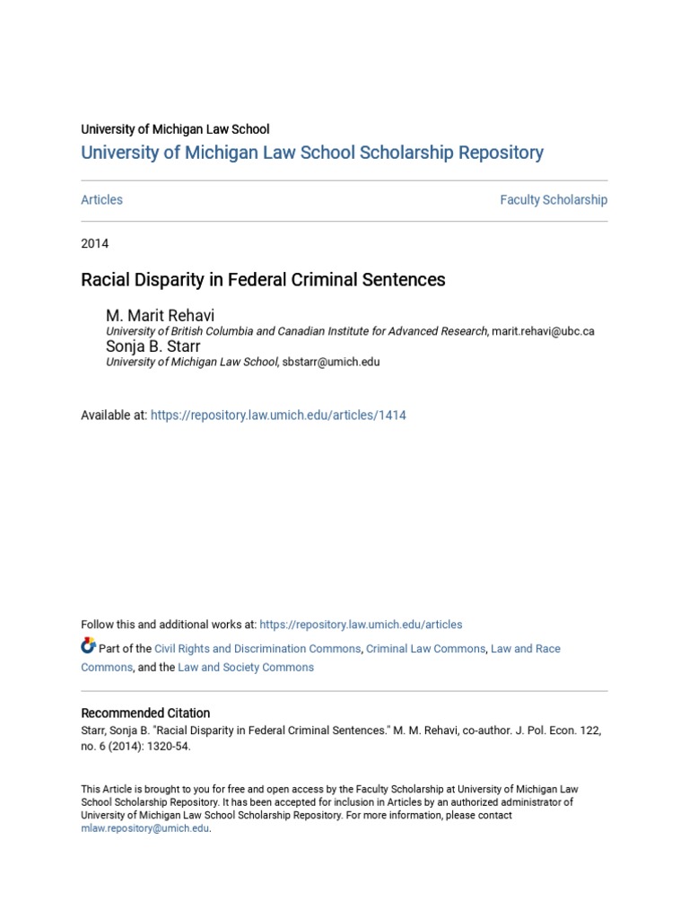 Racial Disparity in Federal Criminal Sentences | PDF | Plea Bargain | Plea