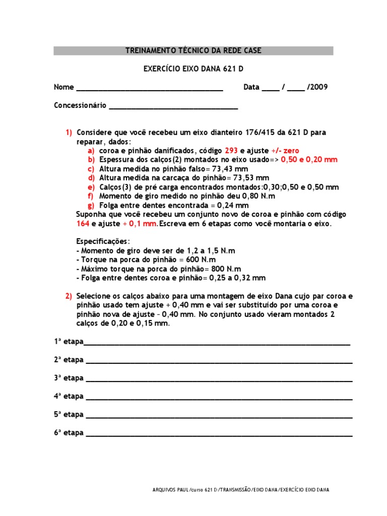 EXERCÍCIO EIXO DANA 6 Etapas | PDF