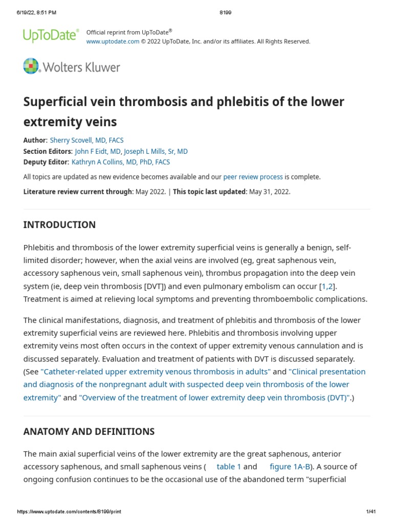 Superficial Vein Thrombosis and Phlebitis of The Lower Extremity Veins | PDF | Thrombosis ...