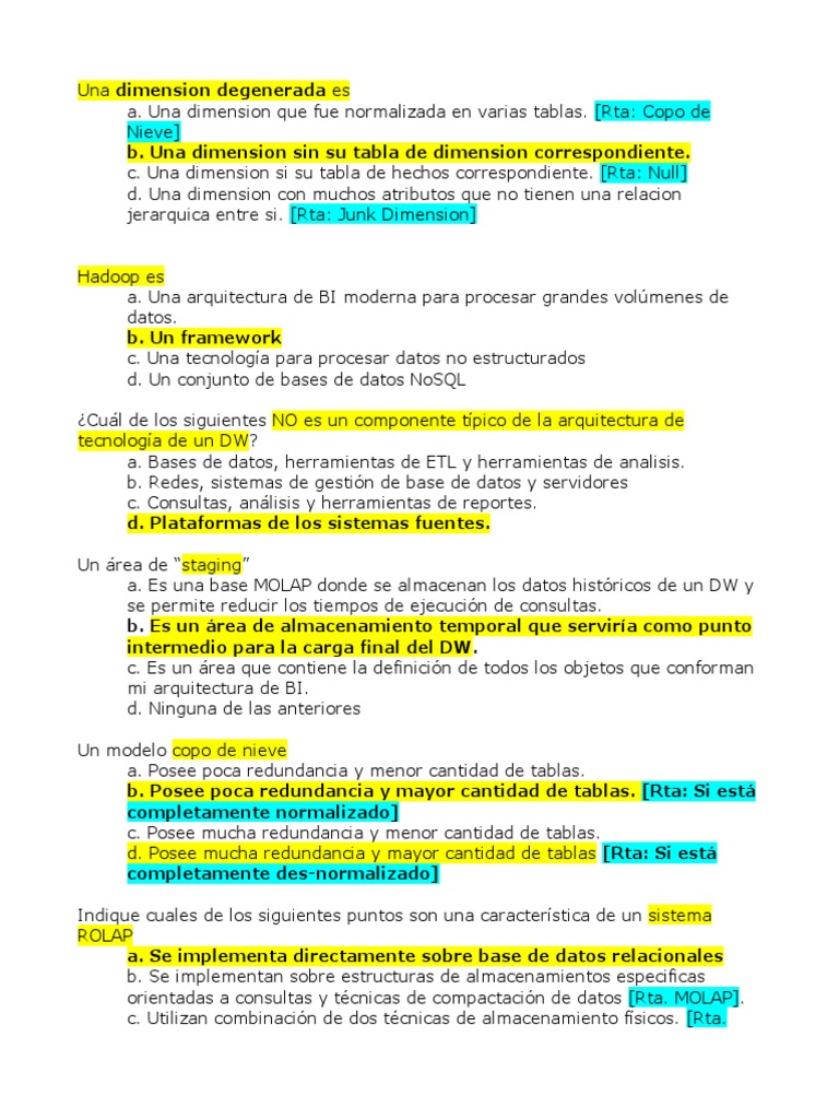 Compilado de Preguntas de Final - BI - UTN | PDF | Bases de datos | Almacén de datos