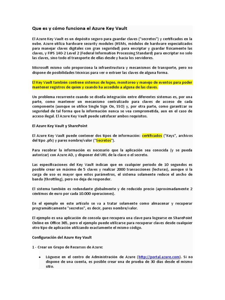 Que Es y Cómo Funciona El Azure Key Vault | PDF | Microsoft Azure ...