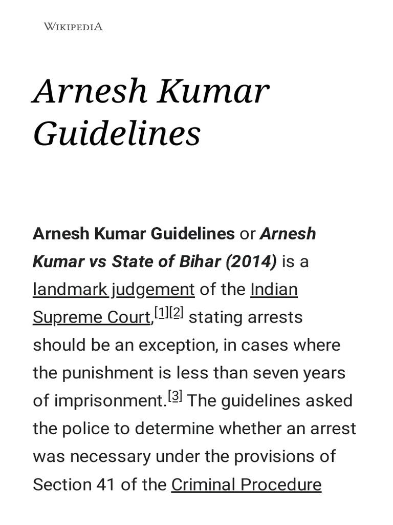 Arnesh Kumar Guidelines | PDF | Public Sphere | Criminal Justice