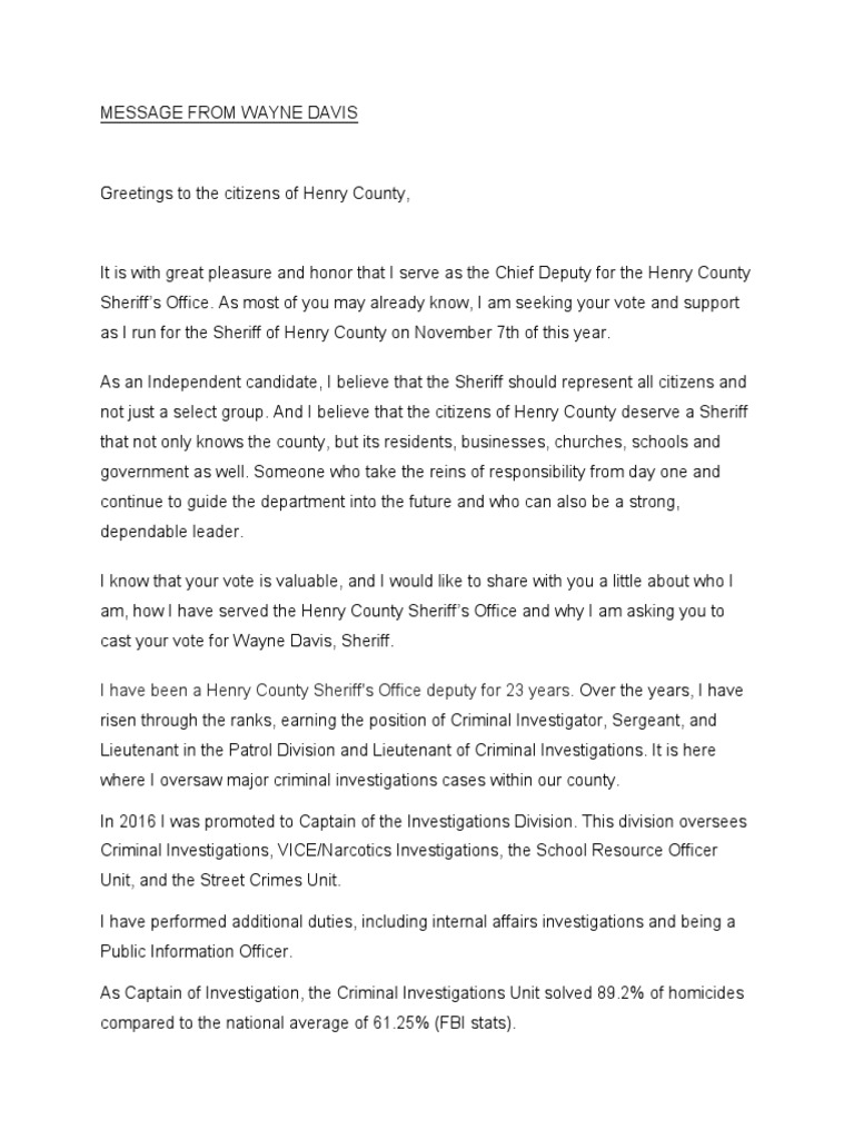 Message From Wayne Davis - April 3, 2023 | PDF | Swat | Sheriffs In The ...