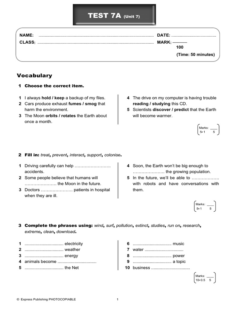 Test 7A: Vocabulary | PDF | Earth