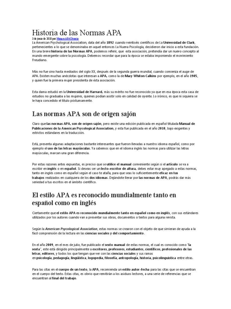 Historia de Las Normas APA | PDF | Lengua española