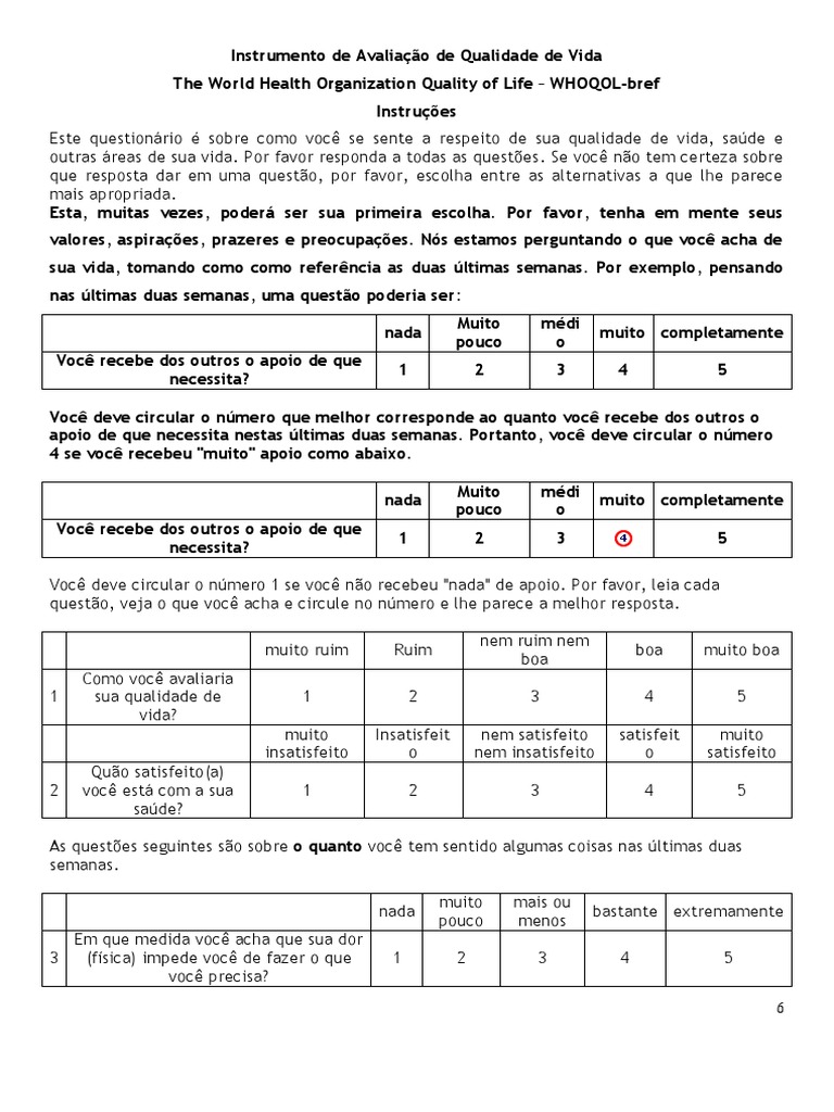 Instrumento de Avaliação de Qualidade de Vida WHOQOL-bref | Download ...