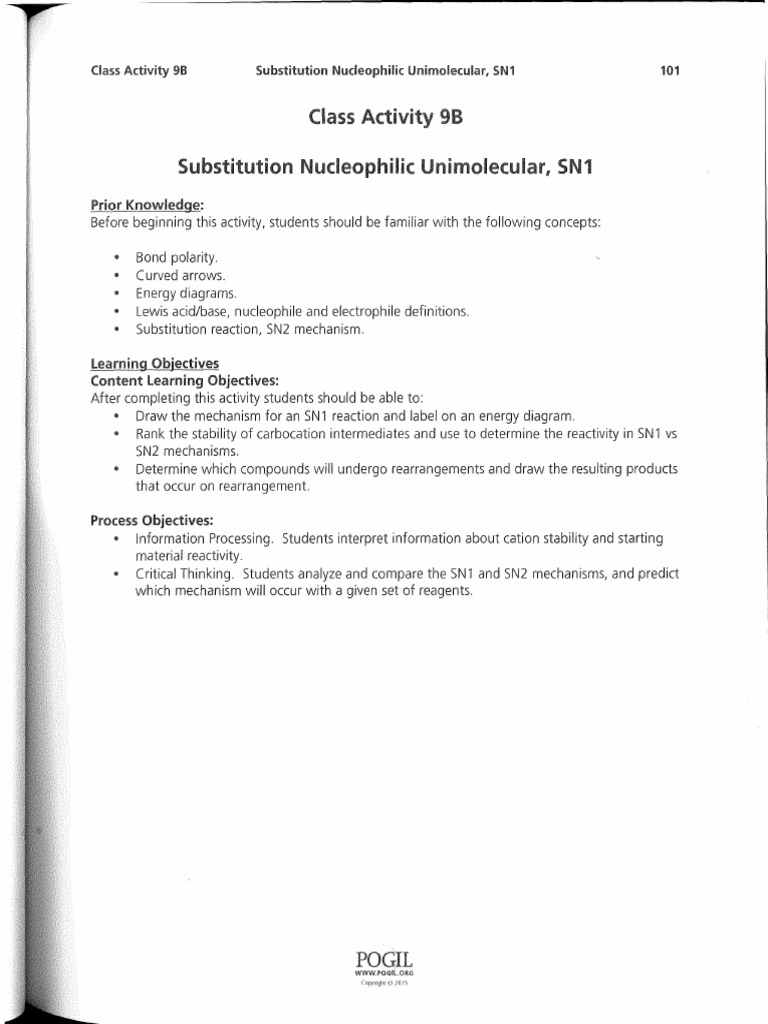 POGIL Practice Substitution Nucleophilic Unimolecular SN1 | PDF ...