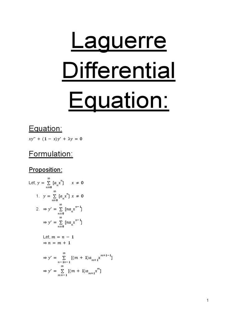 Associated Laguerre Differential Equation | PDF | Ordinary Differential Equation | Equations