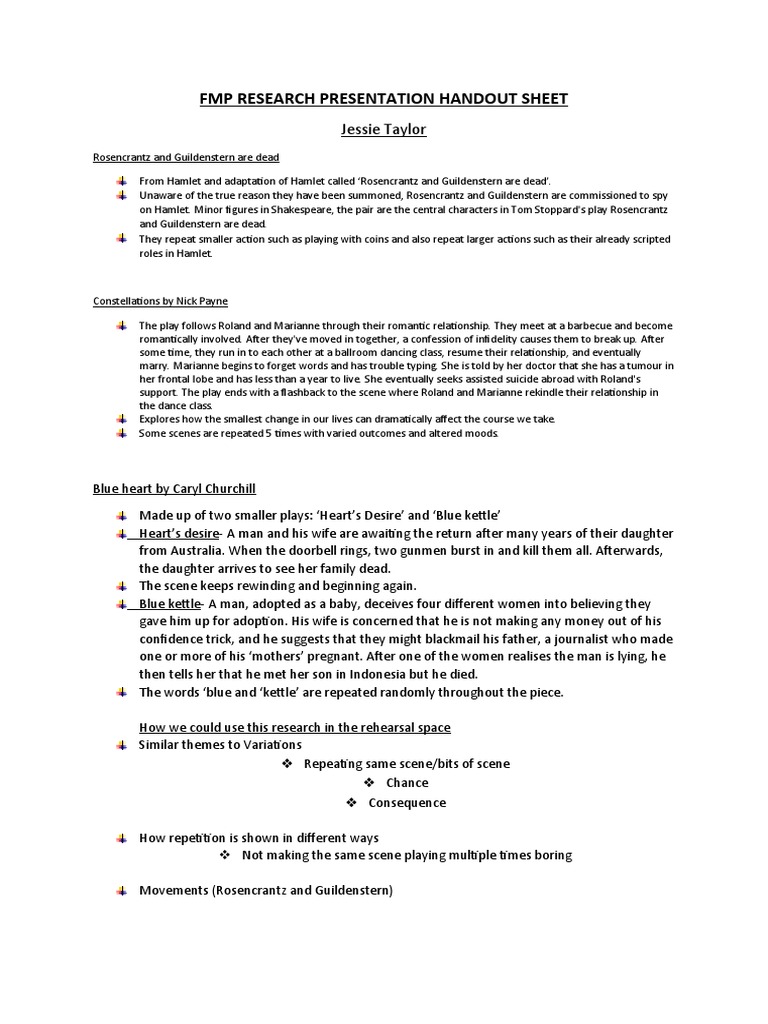 FMP Research Presentation Handout Sheet-Jessie Taylor 1 | PDF | Hamlet