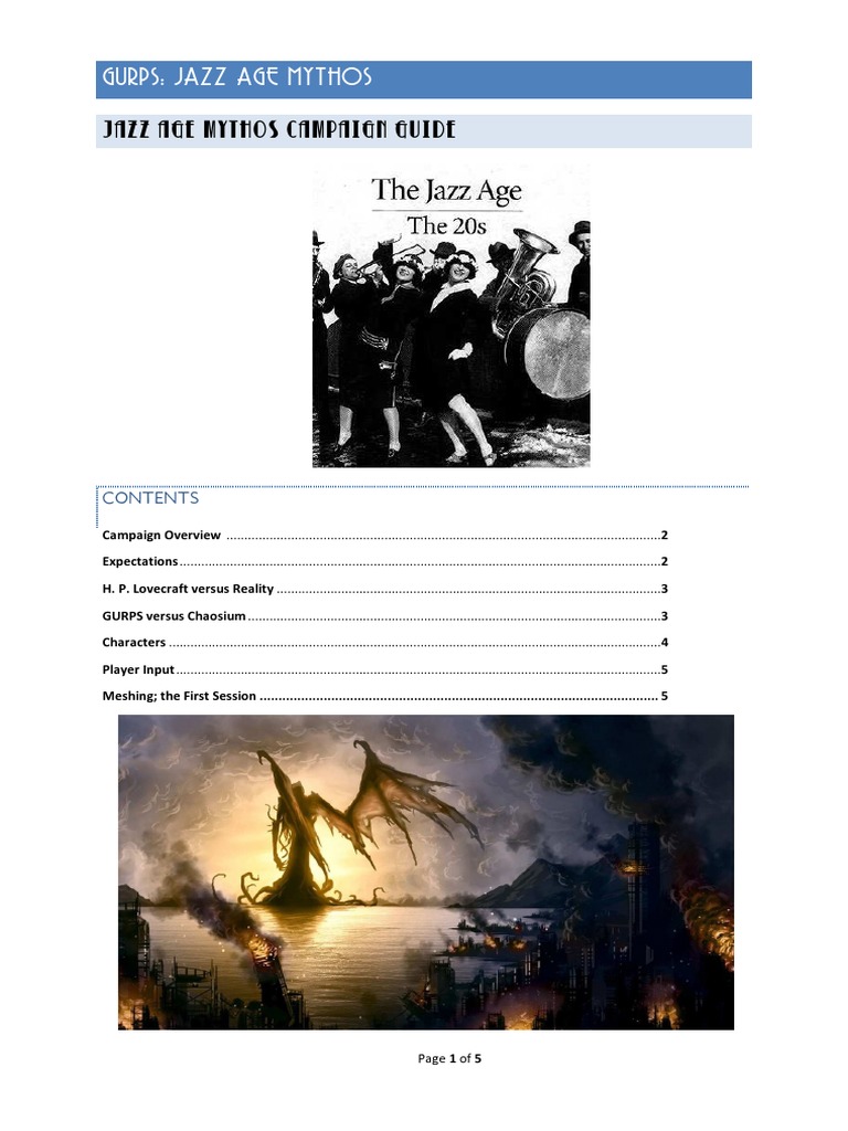 GURPS 4e - Jazz Age - Campaign Guide | PDF | Cthulhu Mythos | H. P. Lovecraft