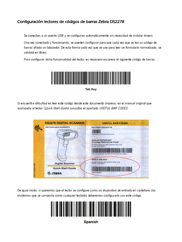 Configuración Lectores de Códigos de Barras Zebra DS2278 | PDF | Negocios | Informática