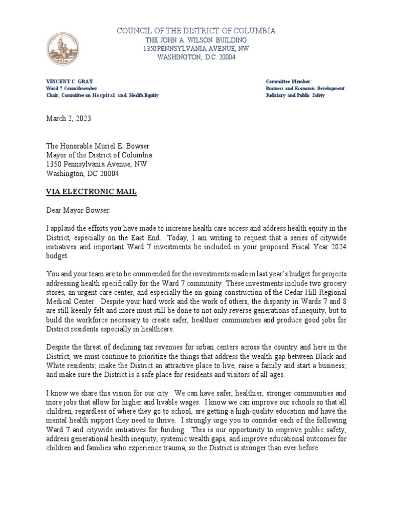 FY24 Budget Request Letter | PDF | Cost Of Living | Medicaid