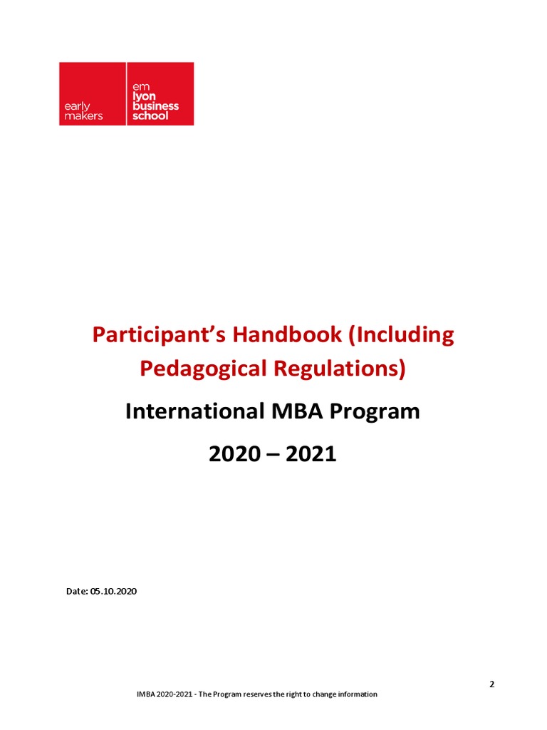 IMBA Participants' Handbook 2020-2021 | PDF | Strategic Management | Internship