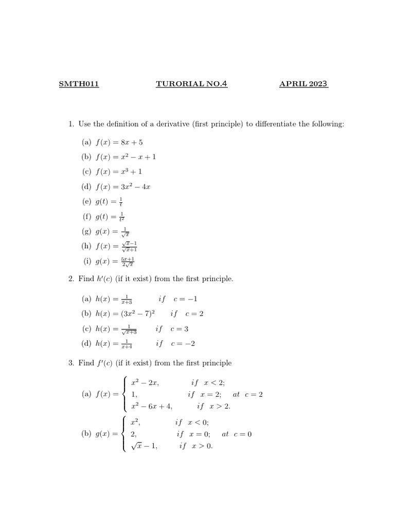 SMTH011 Tutorial 4 | PDF
