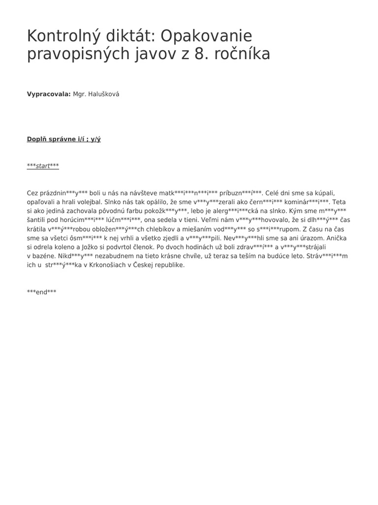 Kontrolny Diktat Opakovanie Pravopisnych Javov Z 8 Rocnika 20221002 ...