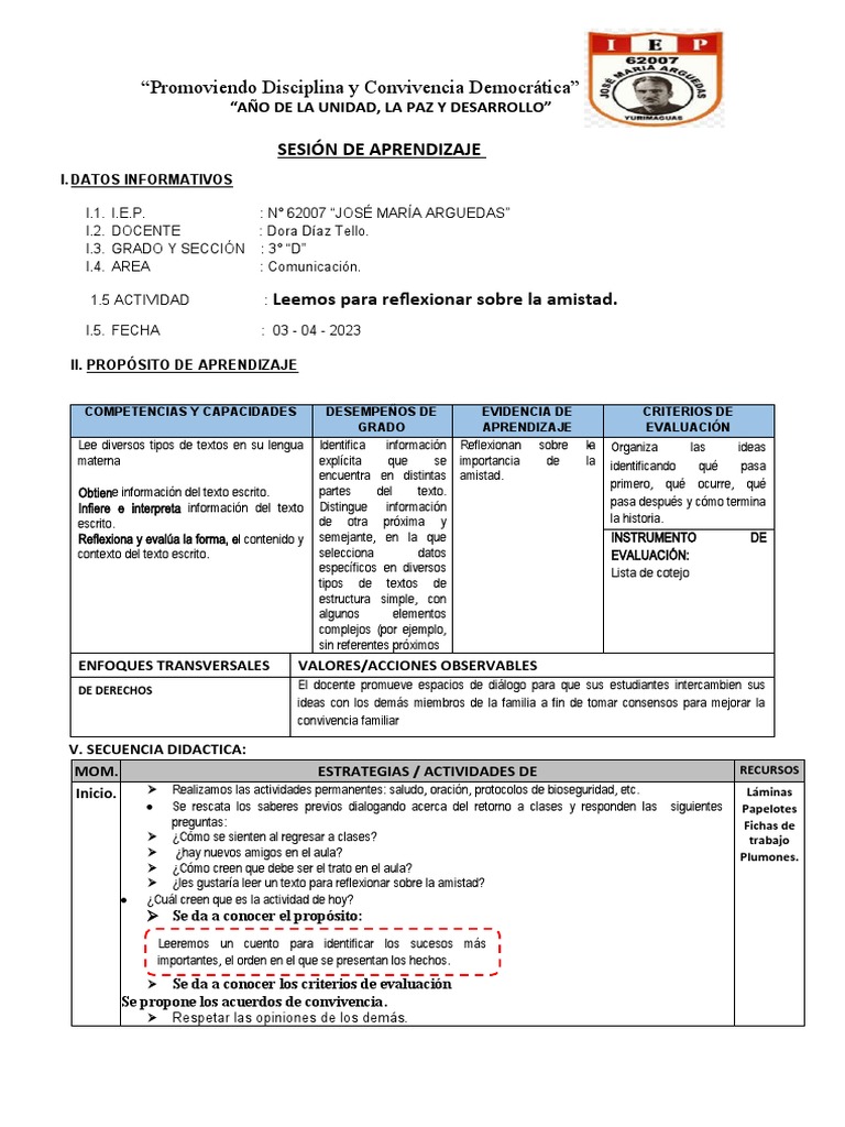 Sesión 03-04 Leemos Sobre La Amistad | PDF | Evaluación | Aprendizaje