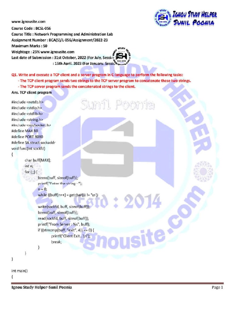 BCSL-056 Network Programming and Administration Lab | PDF