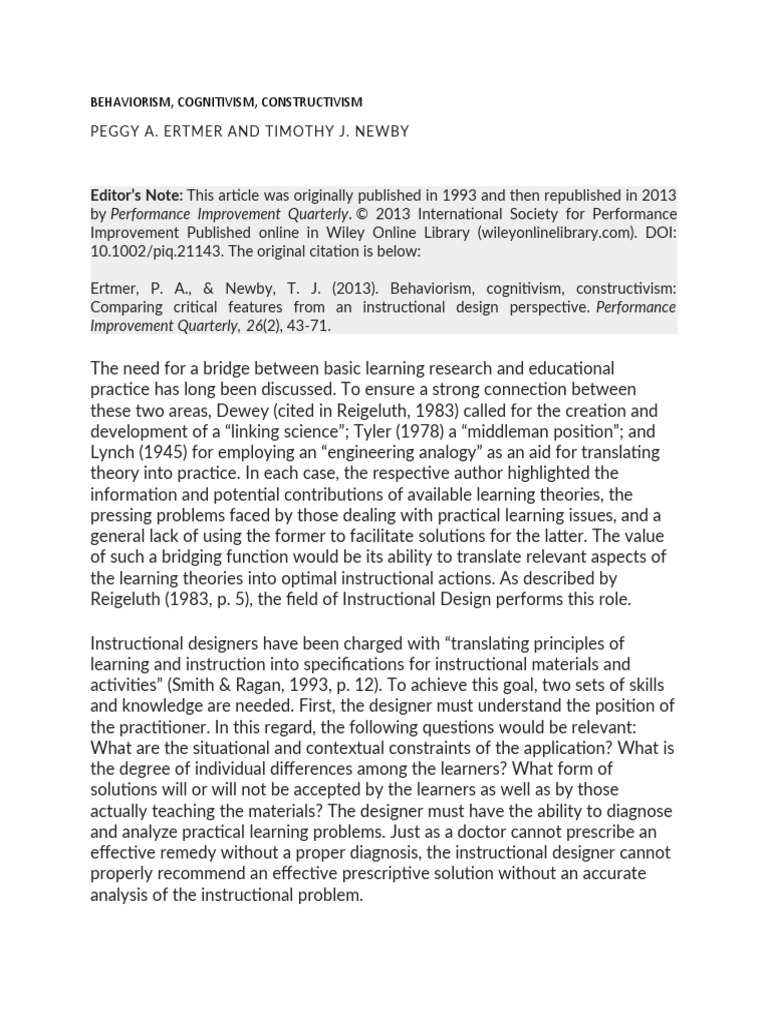 Behaviorism, cognitivism, constructivsim (1) | PDF | Constructivism (Philosophy Of Education ...