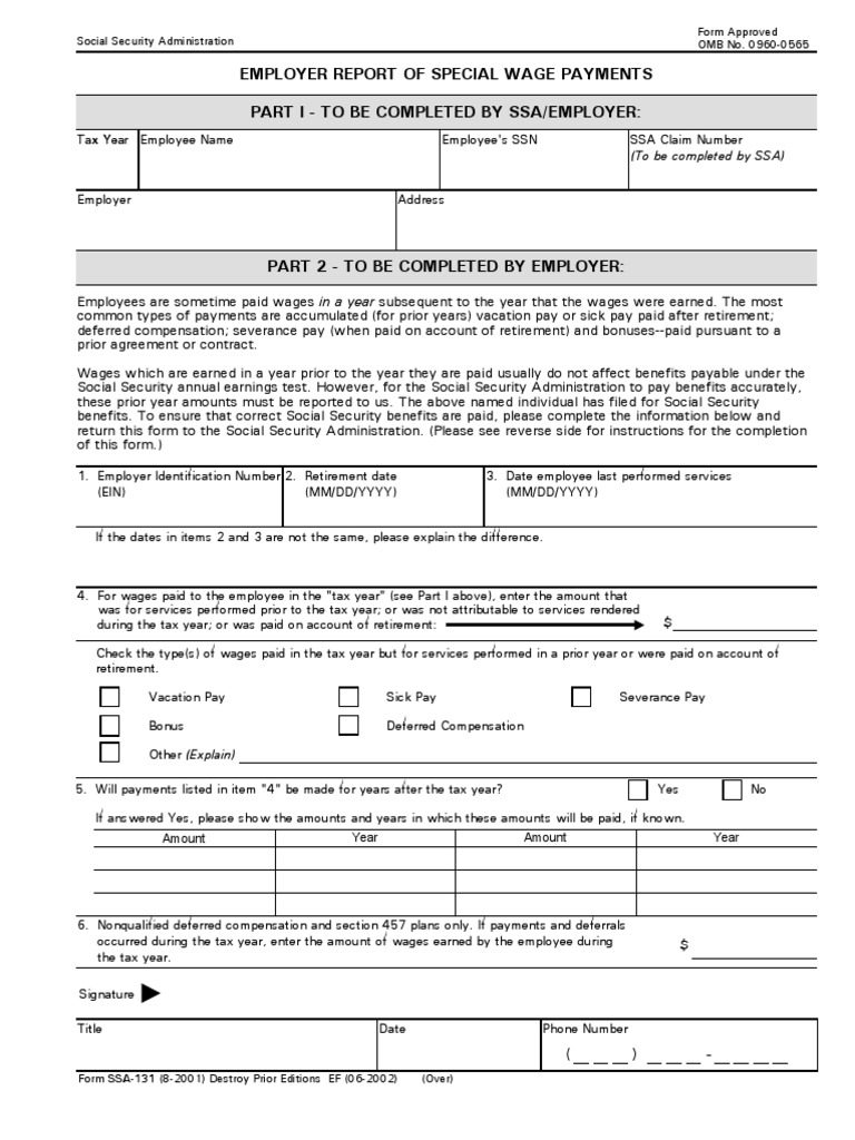 Employer Specail Wage Report Social-Security-Form-SSA-131 | PDF ...