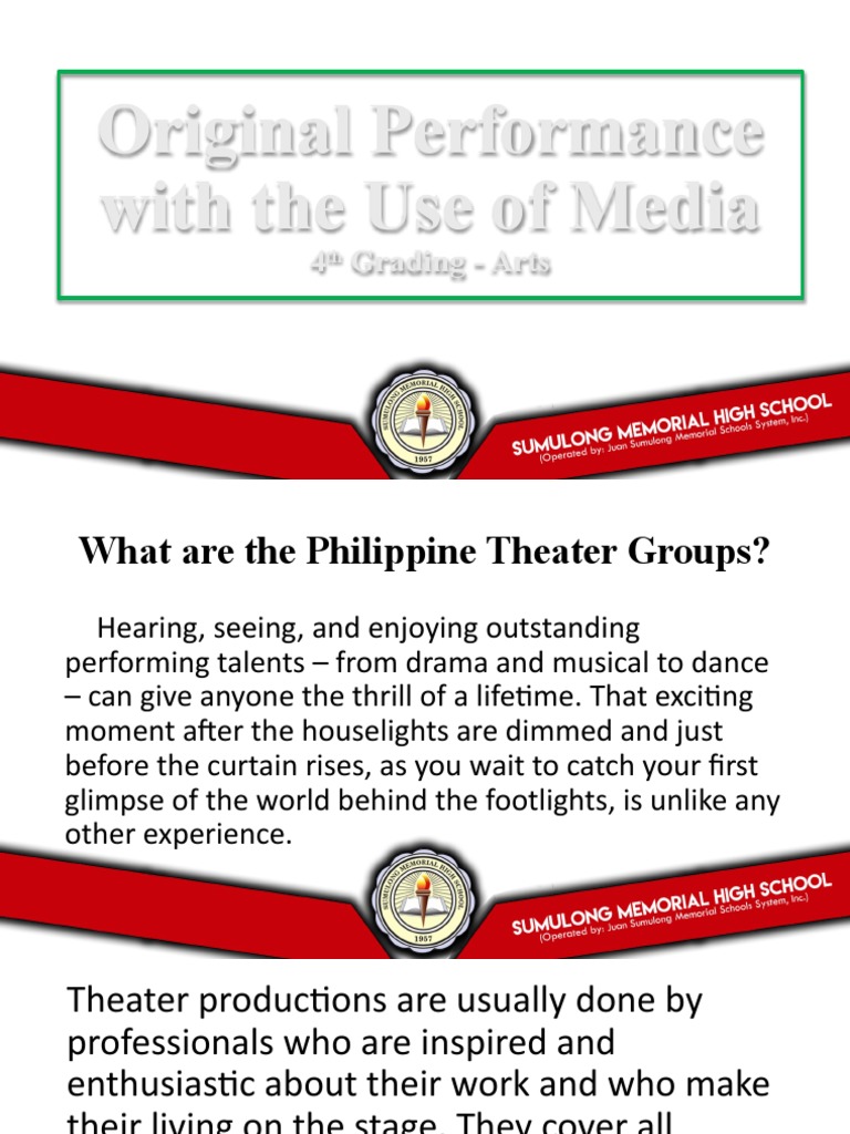 Grade 10 Arts 4th Grading - Philippine Theater Group | PDF | Theatre ...