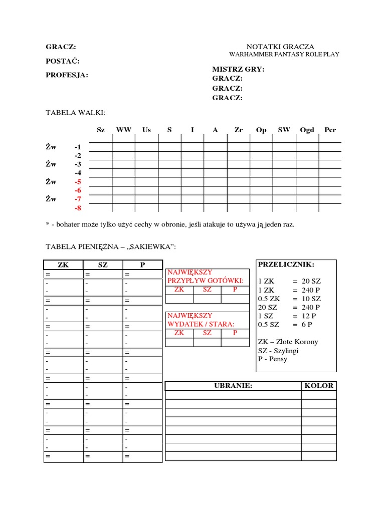 Notatnik Gracza | PDF