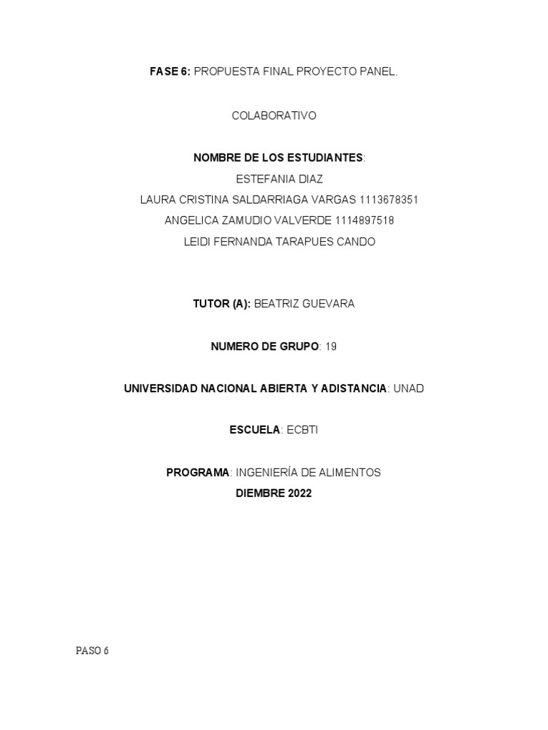 Colaborativo: Fase 6: Propuesta Final Proyecto Panel | PDF