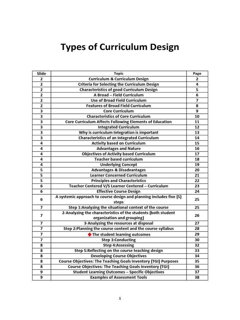 An Analysis of Different Types of Curriculum Design | PDF | Curriculum ...