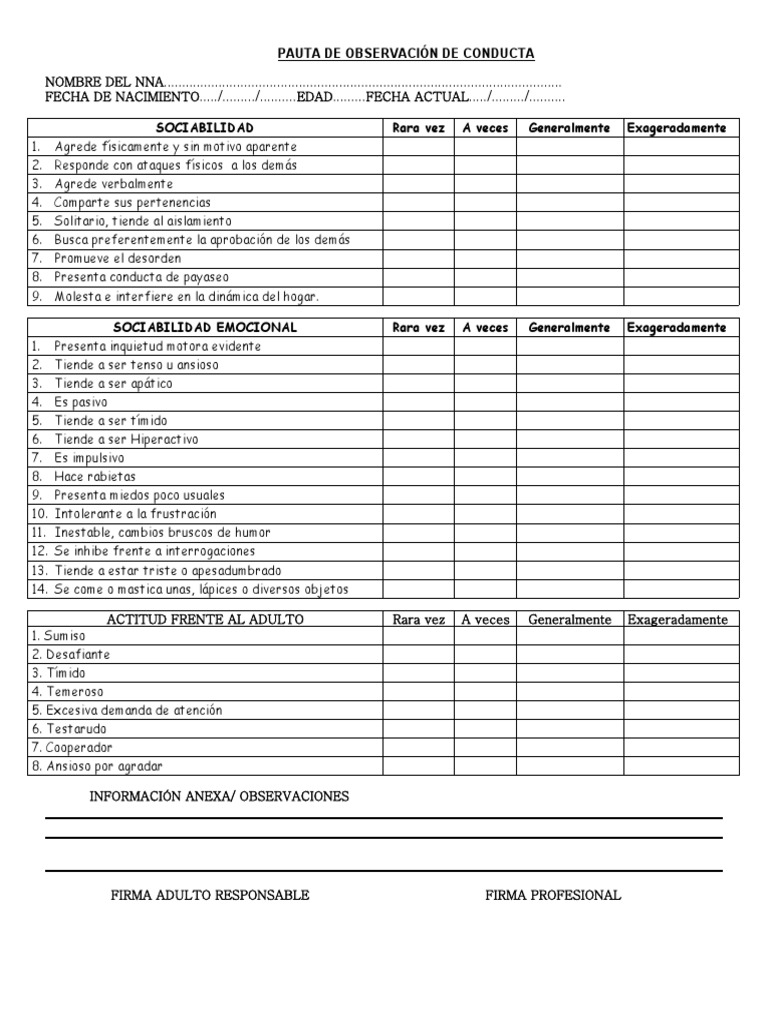 Pauta de Observacion de Conducta | PDF
