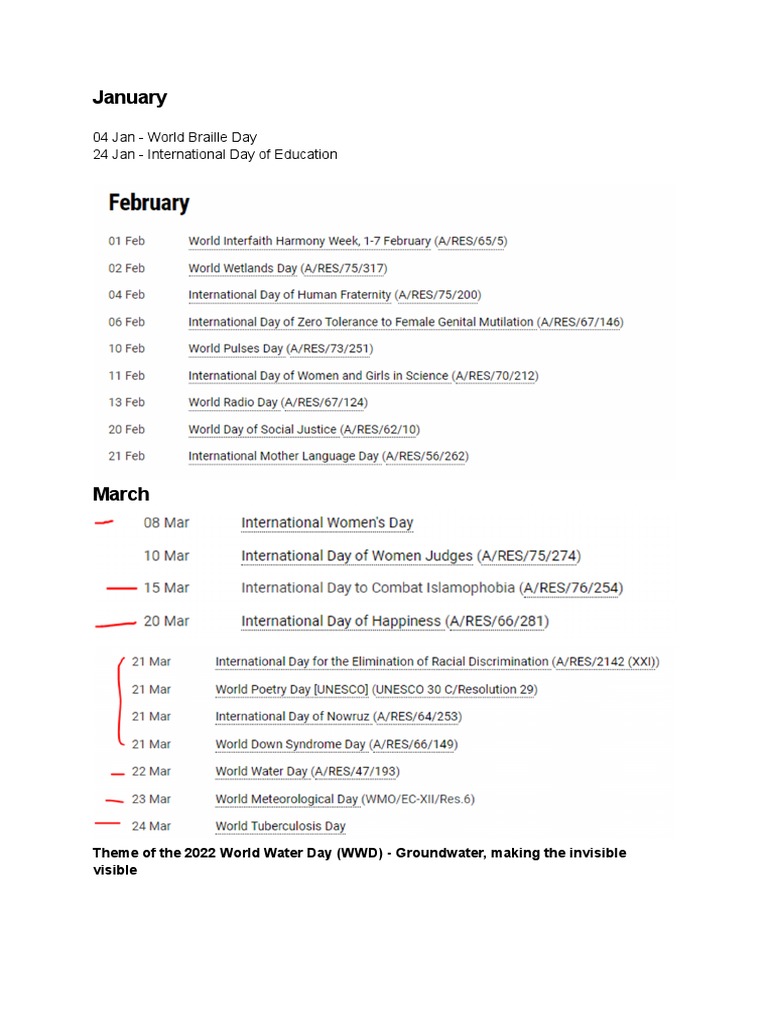 List of International Days | PDF