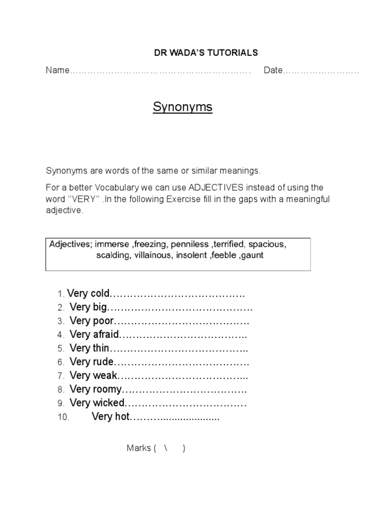 Synonyms: DR Wada'S Tutorials | PDF | Verb | Linguistics