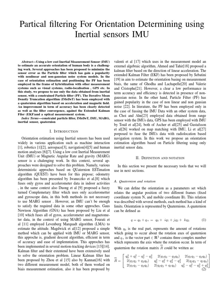Partical Filtering For Orientation Determining Using Inertial Sensors IMU | PDF | Inertial ...