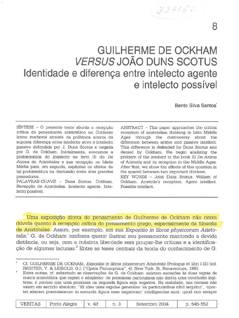 Guilherme de Ockham Versus João Duns Scotus | PDF