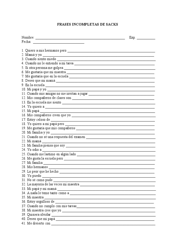 FRASES INCOMPLETAS DE SACKS FORMATO | PDF