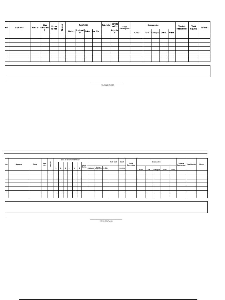 Formato de Planillas | PDF | Labor | Las condiciones de trabajo
