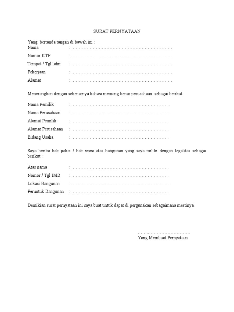 Surat Pernyataan Imb | PDF
