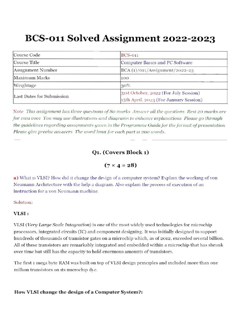 BCS-o11 Solved Assignment 2022-2023: Q1. (Covers Block 1) | Download Free PDF | Computer Data ...