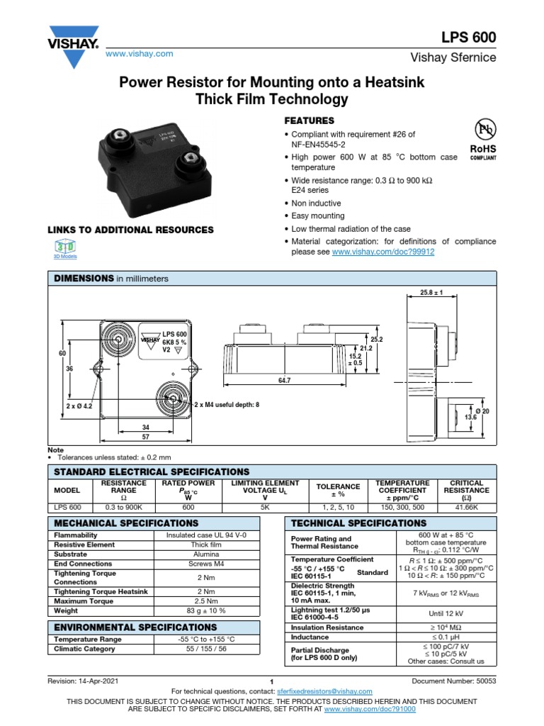 Lps 600 | PDF | Electrical Resistance And Conductance | Resistor