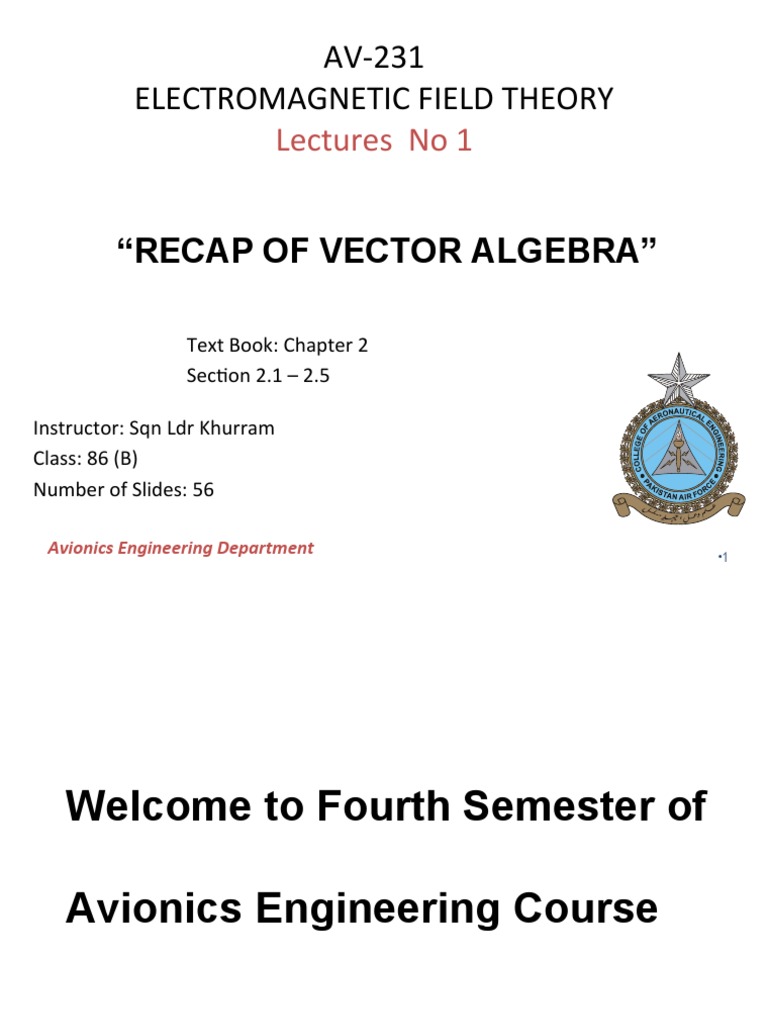 Lecture - 1 - AV-231 - Recap of Vector Algebra | PDF | Euclidean Vector | Force