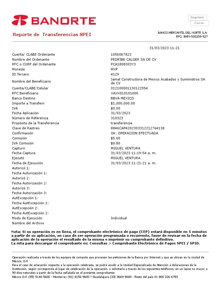 Reporte de Transferencias SPEI: Imprimir Cerrar | PDF | Informática