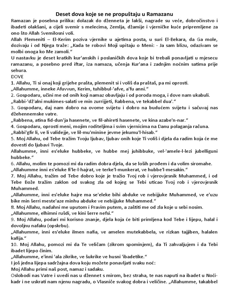 Deset Dova Koje Se Ne Propuštaju U Ramazanu | PDF
