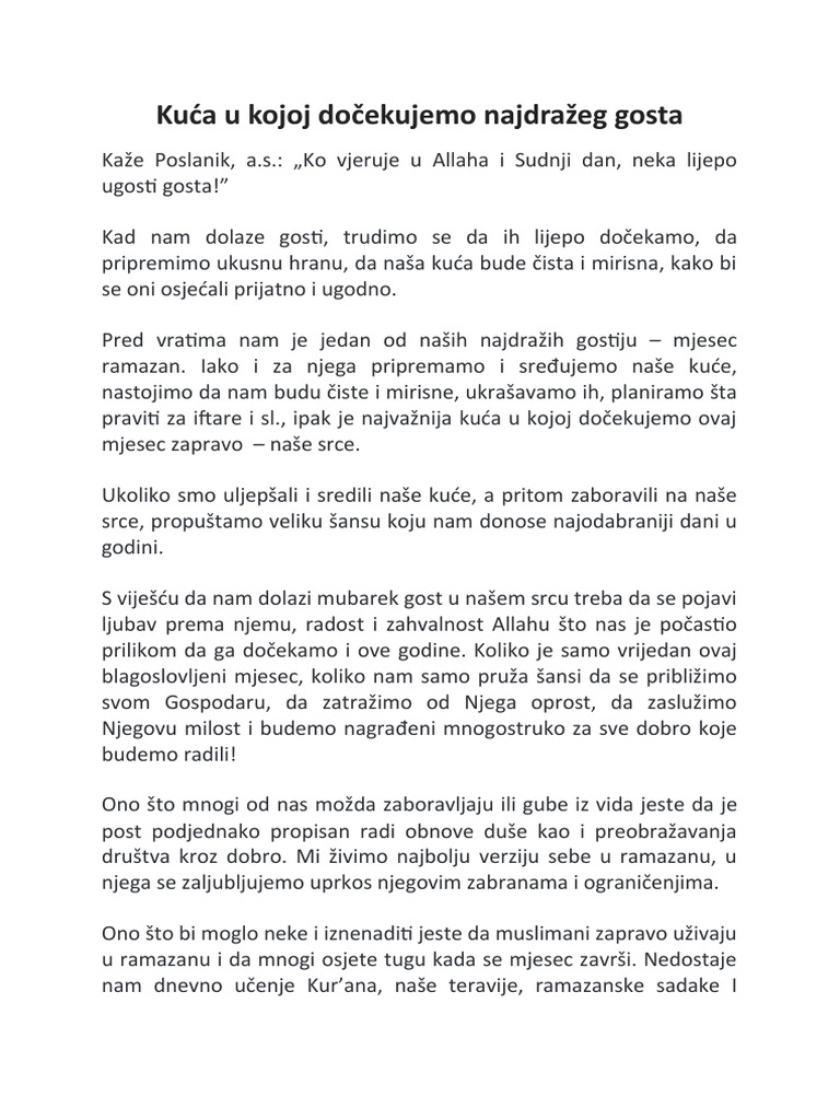 Kuća U Kojoj Dočekujemo Najdražeg Gosta | PDF