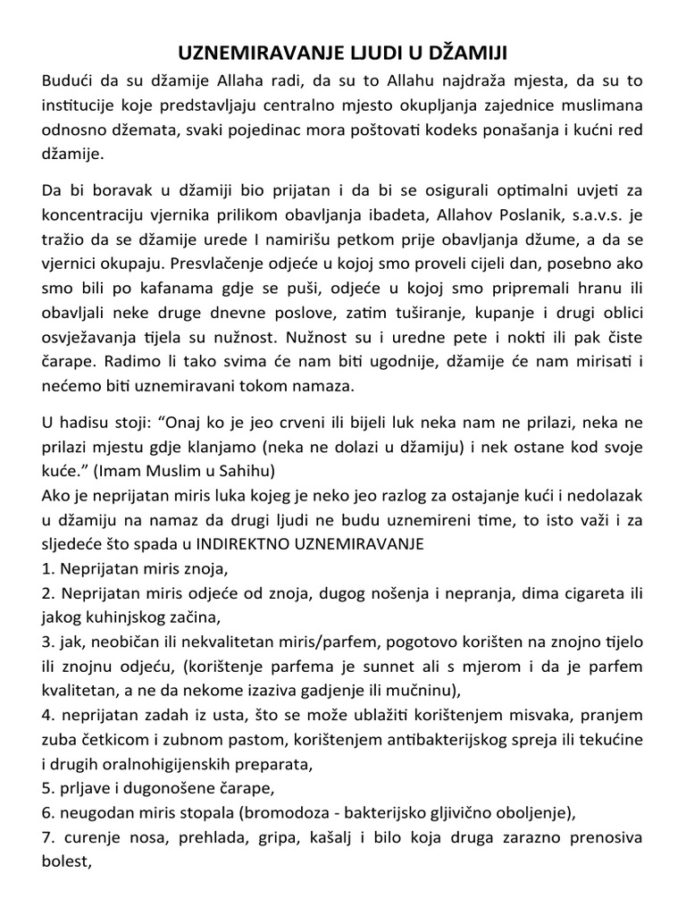 Uznemiravanje Ljudi U Džamiji | PDF