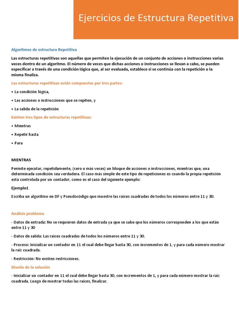 Estructuras repetitivas: Algoritmos para mostrar raíces cuadradas ...