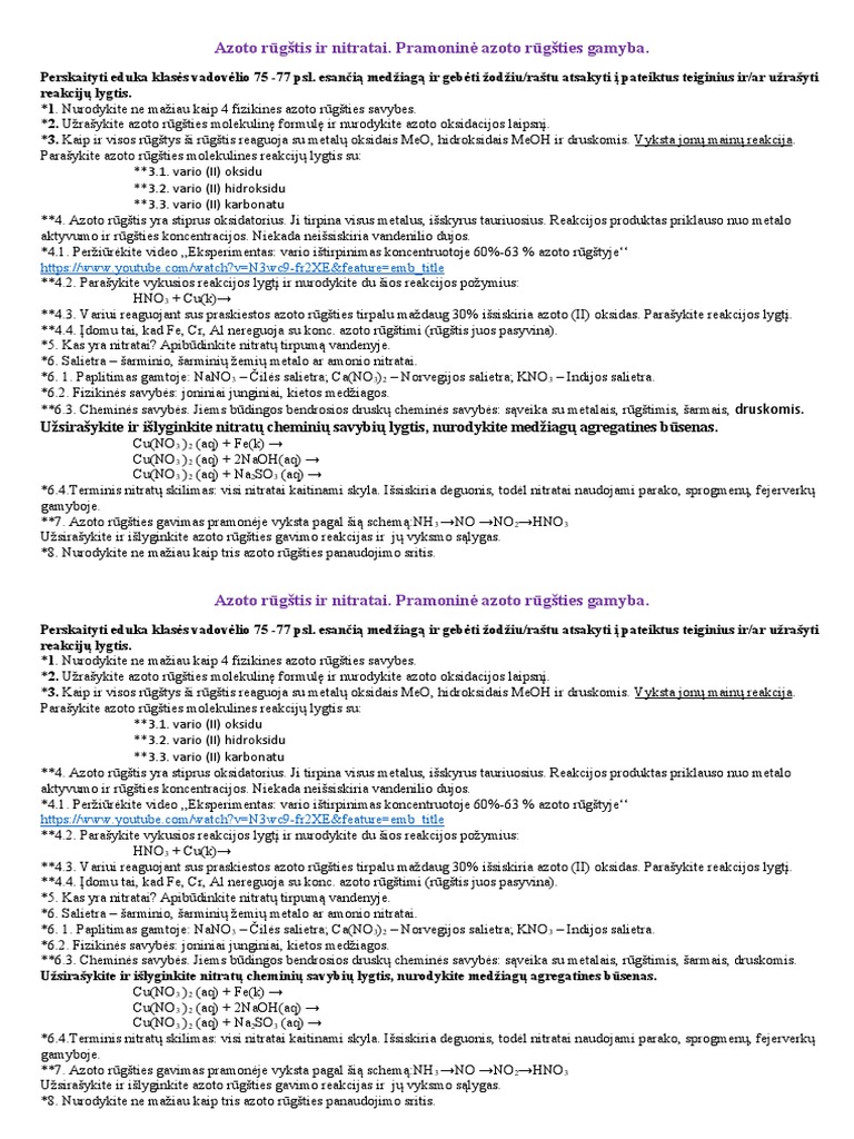 Azoto Rugstis Ir Nitratai Mokomes | PDF