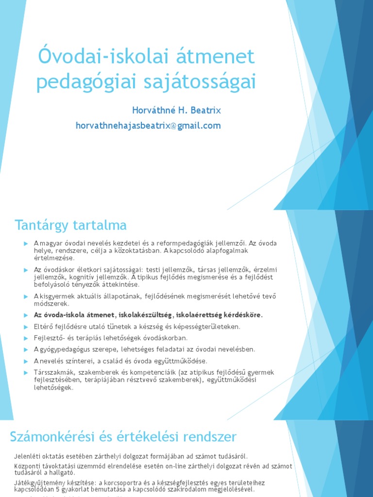 Óvodai-Iskolai Átmenet Pdagógai Sajátosságai | PDF