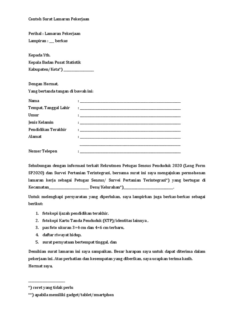 Lamaran Pekerjaan Petugas Sensus | PDF